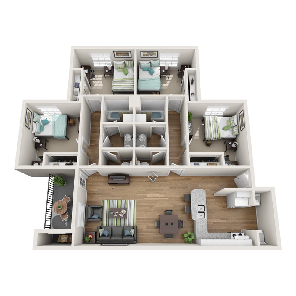 Four-Bedroom Student Apartments Near LSU | The Oliver